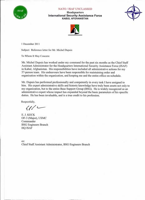 Major Jack G Wheeldon Iii Letter Of Reference | PDF