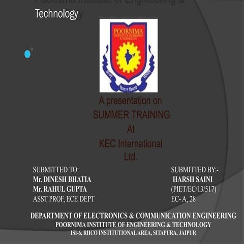 KEC JAIPUR SUMMER INTERNSHIP TRAINING PPT | PPTX