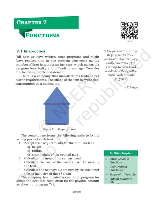Computer Science Chapter 7 Functions Class 12 Pdf