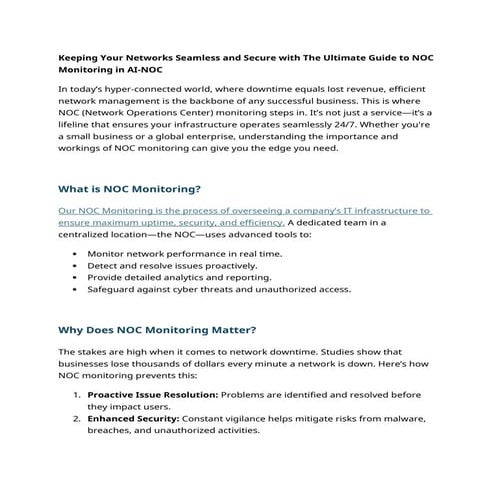 Keeping Your Networks Seamless and Secure with The Ultimate Guide to NOC Monitoring in AI-NOC (1 ...