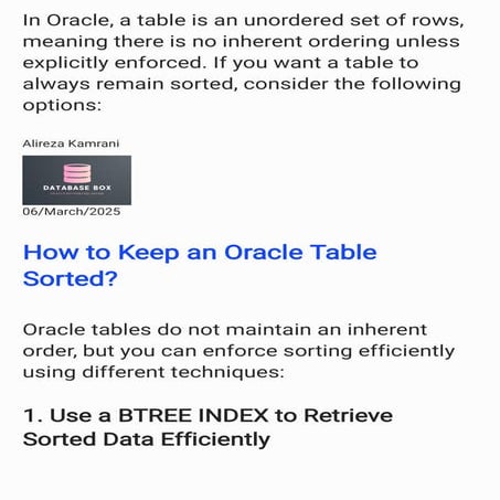Keep Sorted Rows / Blocks Oracle Table all versions | PDF