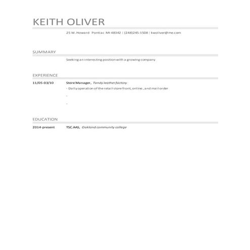 Keith oliver resume | DOCX