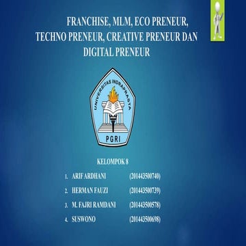 FRANCHISE, MLM, ECO PRENEUR, TECHNO PRENEUR, CREATIVE PRENEUR DAN ...