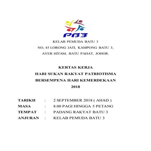 Kertas Kerja Sukan Rakyat ( Mohon dana ) | DOCX