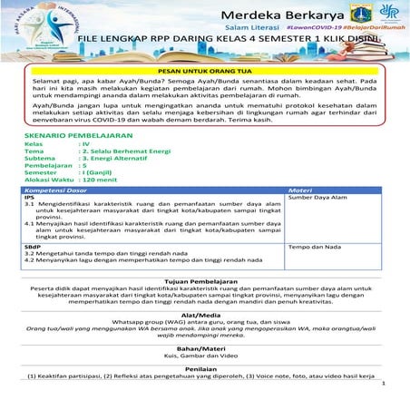 RPP Daring Kelas 4 tema 2 subtema 3 semester 1 | PDF