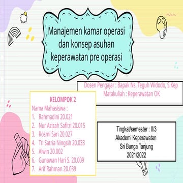 Konsep Asuhan Keperawatan Pre Operasi dan post operasi | PPTX