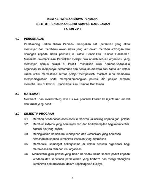 Kertas Kerja Kem Kepimpinan Pengawas | DOCX