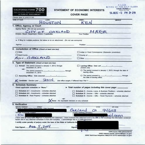 Ken Houston - Form 700, Statement of Financial Interests | PDF