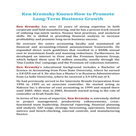 Ken Kremsky Knows How to Promote Long-Term Business Growth | PDF