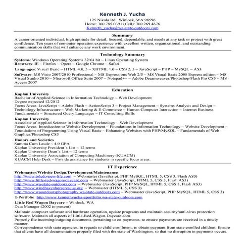 Kenneth yucha it_resume | DOCX | Web Design and HTML | Internet
