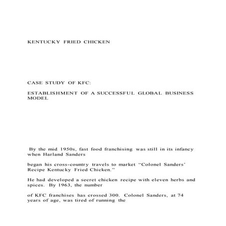 KENTUCKY FRIED CHICKEN CASE STUDY OF KFC | PDF