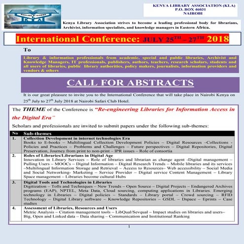 Kenya Library Association Conference:Call for papers | PDF