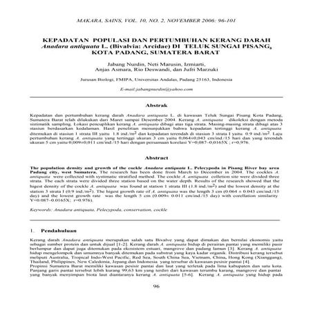 Kepadatan populasi dan pertumbuhan kerang darah | PDF