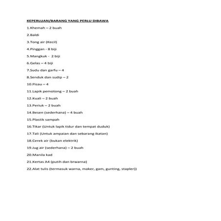 Keperluan camping puteri | DOCX