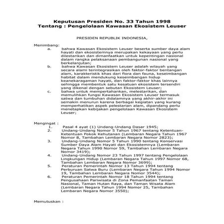Keppres 33 tahun 1998 ttg kawasan ekosistem lauser | DOC