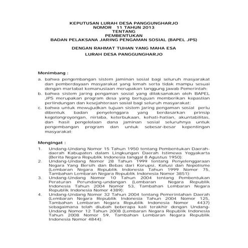 Keputusan lurah pembentukan bapel jps | PDF
