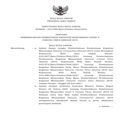 Kepwal Depok PPKM Level 4 | PDF