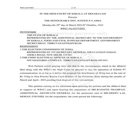 Kerala hc ration order | PDF
