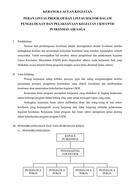 Kerangka Acuan Kegiatan Peran Lintas Program Dan Lintas Sektor Dalam