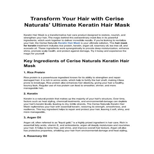 Transform Your Hair with Cerise Naturals' Ultimate Keratin Hair Mask | PDF
