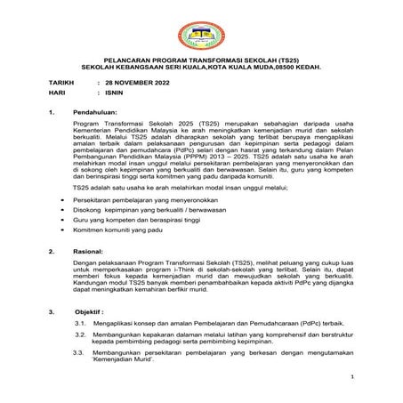 pelancaran program transformasi sekolah. sekolah kebangsaan seri kuala ...