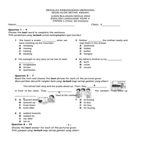 Kertas 1 bahasa inggeris tahun 4 | DOC
