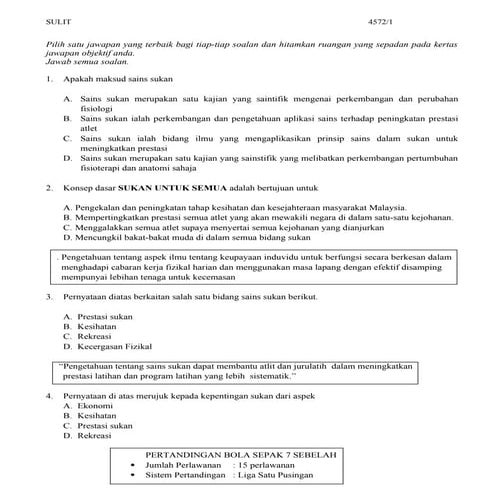 1..KERTAS SOALAN SAINS SUKAN TINGKATAN 4 | DOC