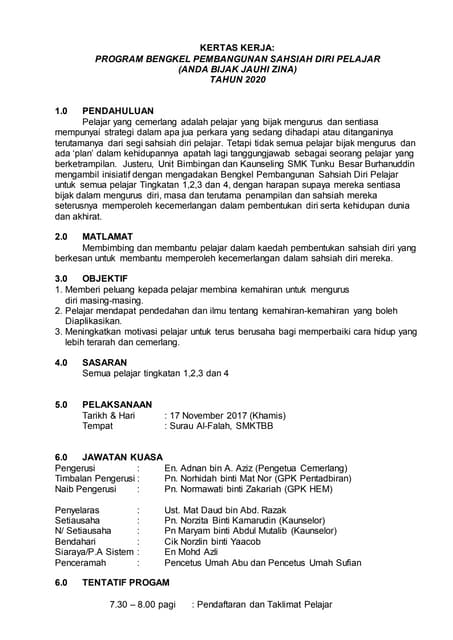 Contoh kertas kerja program | DOC