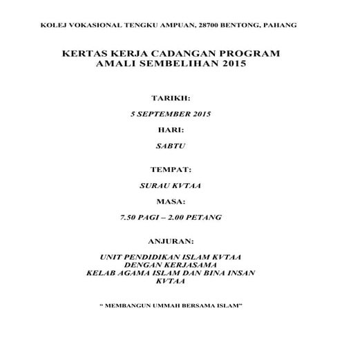 Kertas kerja cadangan program amali sembelihan 2015 | DOC