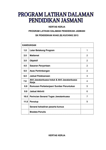 Contoh kertas kerja program | DOC
