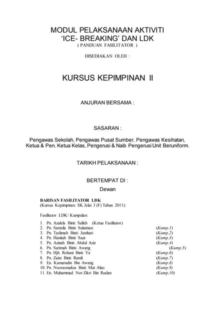 Kertas Kerja Kem Kepimpinan Pengawas | PDF