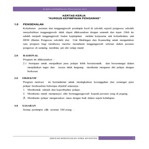 Kertas kerja kursus kepimpinan 2016 | PDF