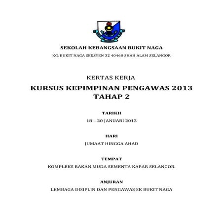 Kertas kerja kursus kepimpinan thp 2 | DOC