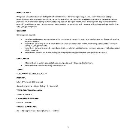 Contoh Kertas kerja lawatan | DOCX