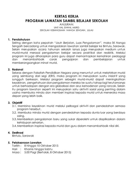 Contoh Kertas Kerja Lawatan... | DOCX