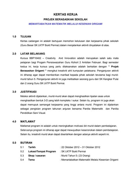 Contoh kertas kerja program | DOC