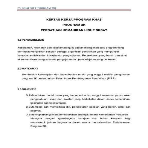 Kertas kerja program 3k | DOC