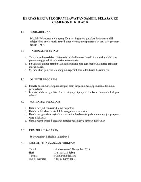 Contoh kertas kerja program | DOC