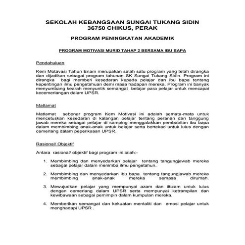 Contoh kertas kerja program | DOC