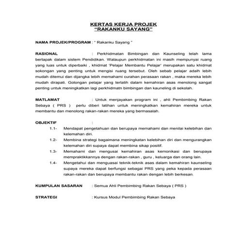 Contoh kertas kerja program | DOC