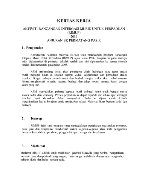 Kertas kerja-rancangan-integrasi-murid-untuk-perpaduan-rimup | DOC