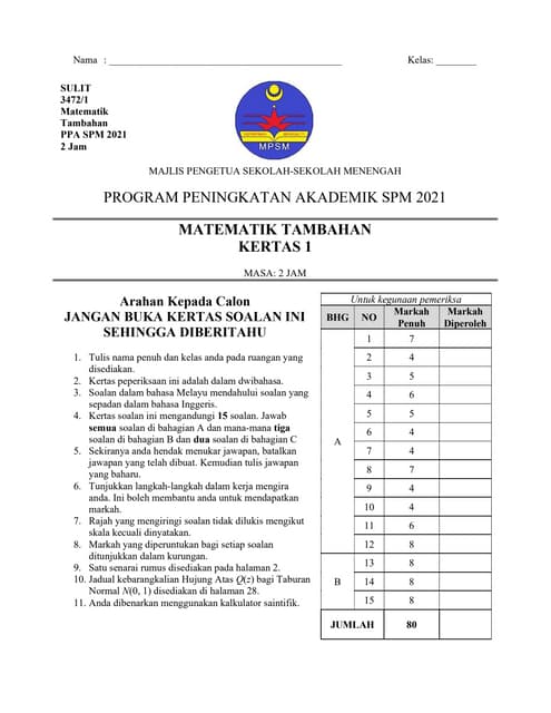 Soalan matematik tingkatan 4 ppt 2019 | PDF