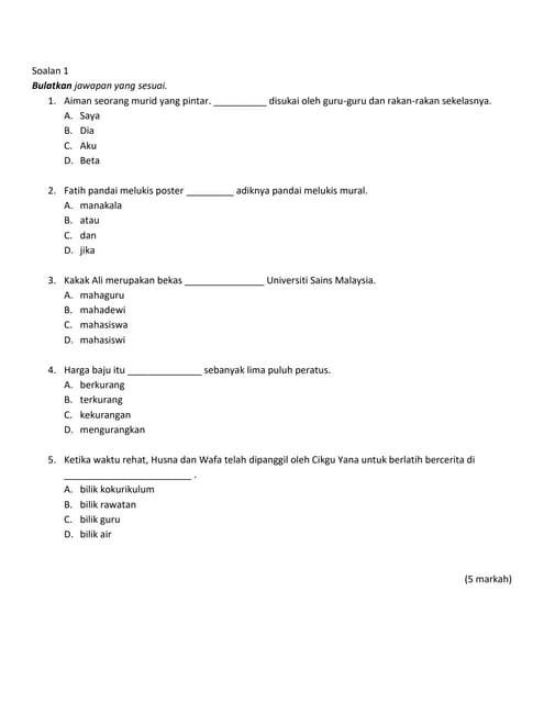 CONTOH SOALAN BM TAHUN 2 | DOC