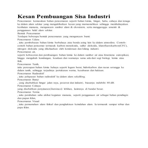 Kesan pembuangan sisa industri | DOCX