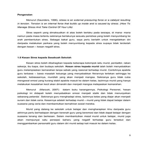 KESAN STRESS KEPADA SEKOLAH DAN CARA MENANGANI STRESS GURU | DOC