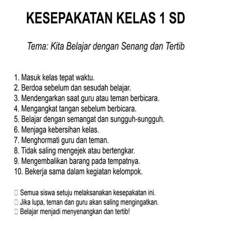 Contoh Kesepakatan Kelas 1 Sekolah Dasar_ 1SD | PPTX
