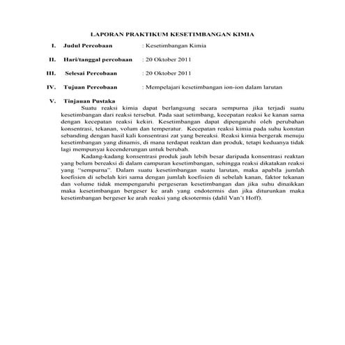 Laporan praktikum kesetimbangan kimia | DOCX