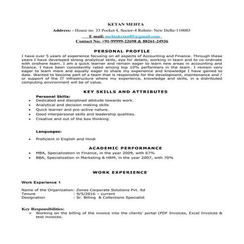 Ketan cv for billing and collections | DOC