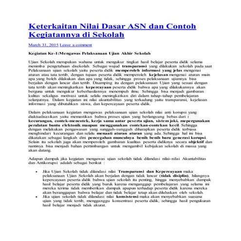 Keterkaitan nilai dasar asn dan contoh kegiatannya di sekolah | DOCX