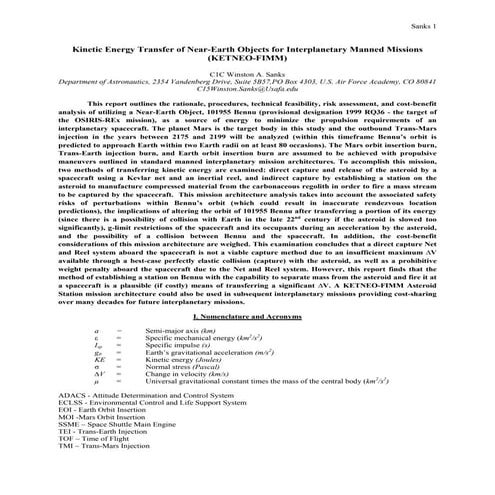 Kinetic Energy Transfer of Near-Earth Objects for Interplanetary Manned ...
